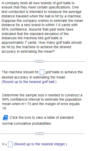 Solved A company tests all new brands of golf balls to | Chegg.com