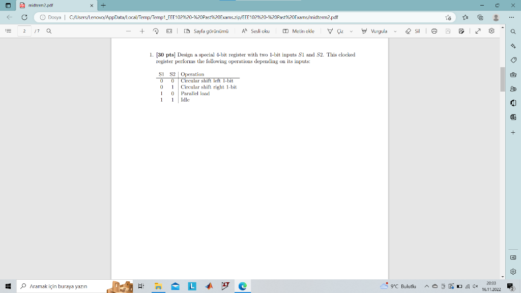 Solved 1. [30 pts] Design a special 4-bit register with two | Chegg.com