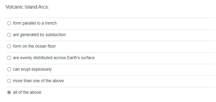 Solved Volcanic Island Arcs: form parallel to a trench are | Chegg.com