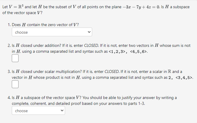 Solved Let V=R3 ﻿and let H ﻿be the subset of V ﻿of all | Chegg.com