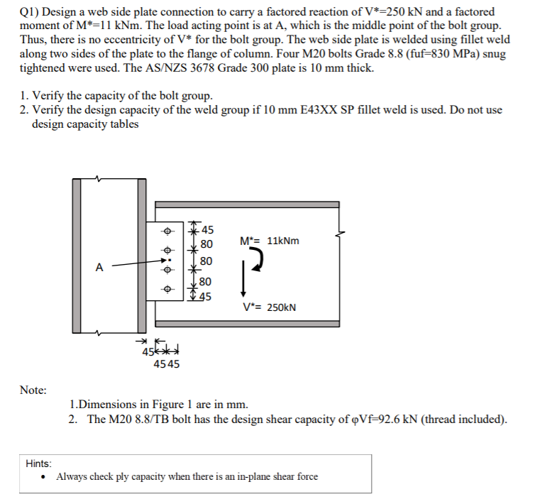 Solved Q1) Design a web side plate connection to carry a | Chegg.com