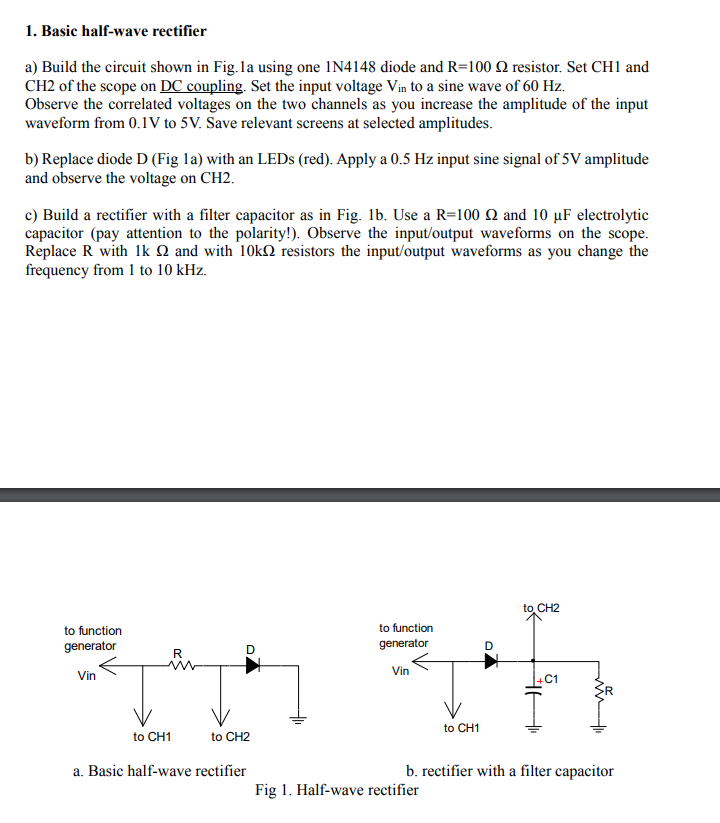 Solved 1. Basic half-wave rectifier a) Build the circuit | Chegg.com