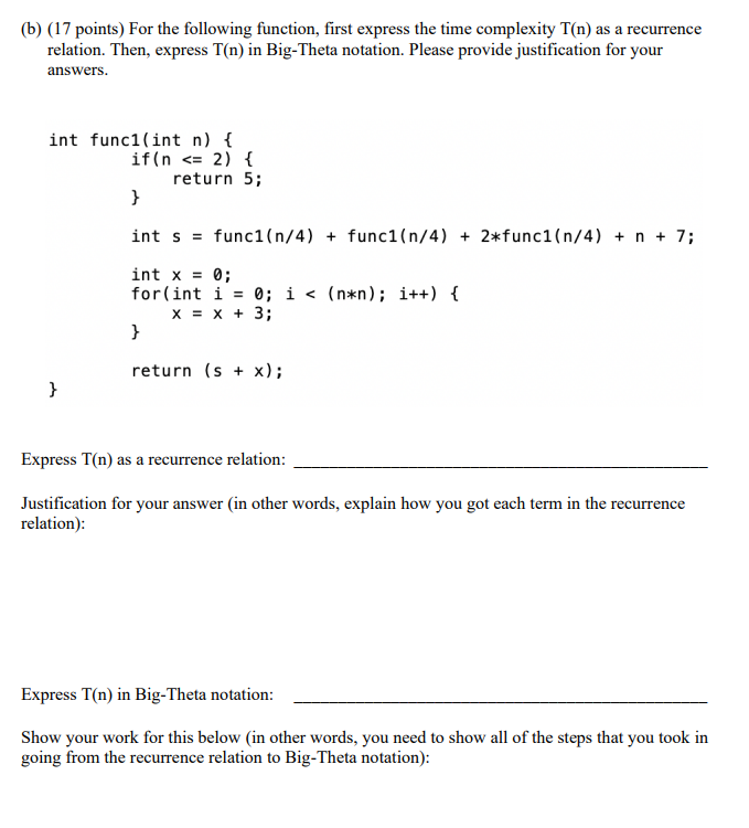 Solved (b) (17 points) For the following function, first | Chegg.com
