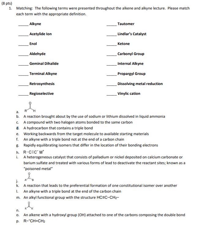 Solved 1. Matching: The following terms were presented | Chegg.com