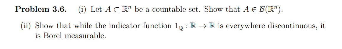 Solved Problem 3.6. (i) ﻿Let AsubRn ﻿be a countable set. | Chegg.com