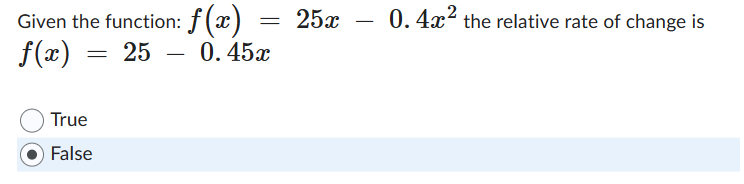 Solved Given the function: f(x) = 25x - 0.4x2 the relative | Chegg.com