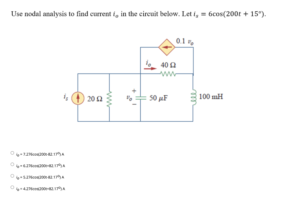 Solved Use nodal analysis to find current io in the circuit | Chegg.com