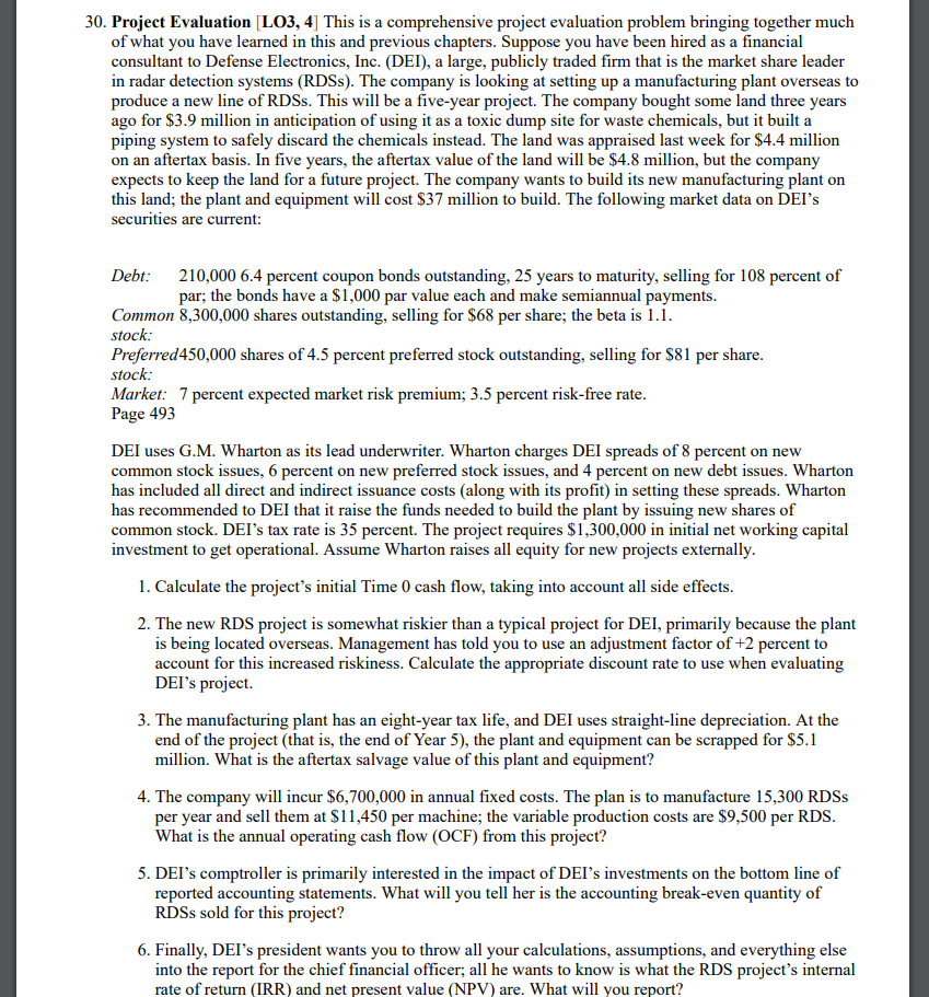 30. Project Evaluation [LO3, 4] This is a | Chegg.com