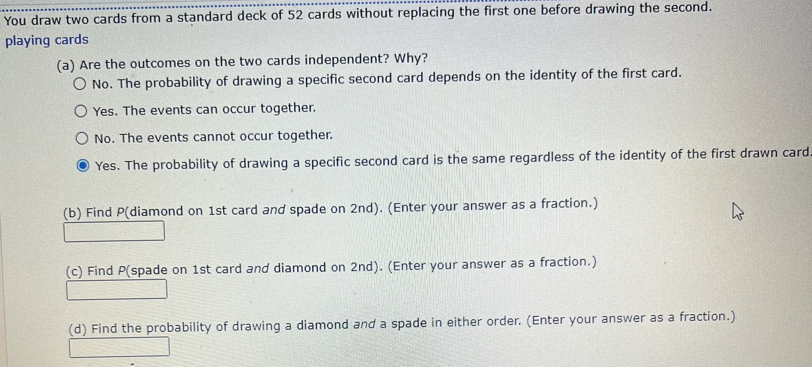 Solved draw two cards from a standard deck of 52 cards | Chegg.com