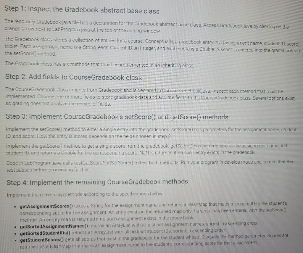 Solved Step 1: Inspect the Gradebook abstract base class The | Chegg.com