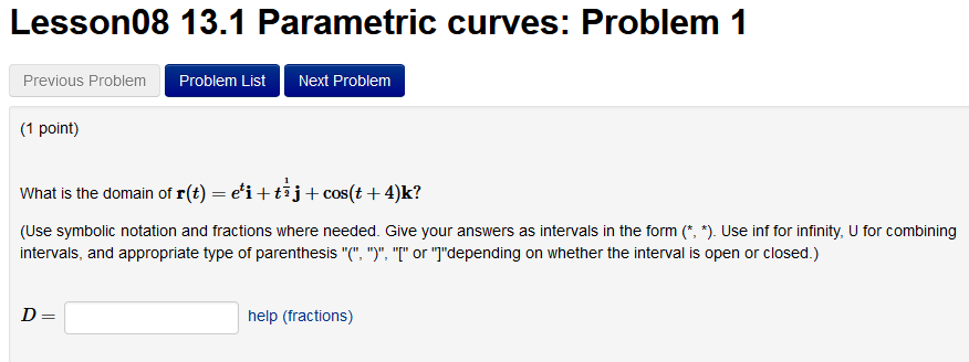Solved Lesson08 13.1 Parametric curves: Problem 1 Previous | Chegg.com