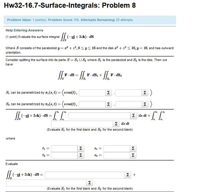 Solved Hw32-16.7-Surface-Integrals: Problem 8 Problem Value: | Chegg.com