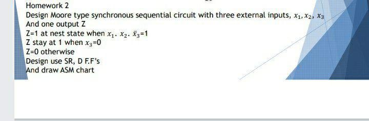 Solved Homework 2 Design Moore type synchronous sequential | Chegg.com