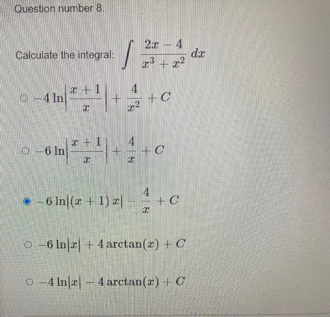 Solved Question number 8 . Calculate the integral: | Chegg.com