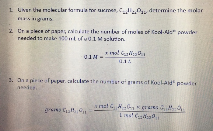 Solved Calculate the number of moles of Kool-Aid powder | Chegg.com