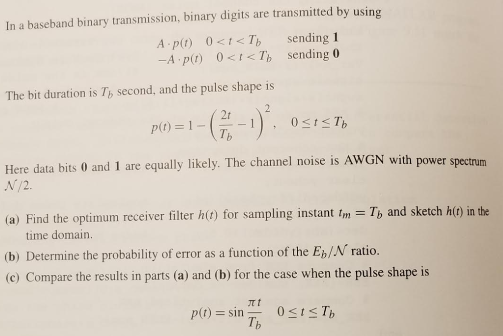 In a baseband binary transmission, binary digits are | Chegg.com