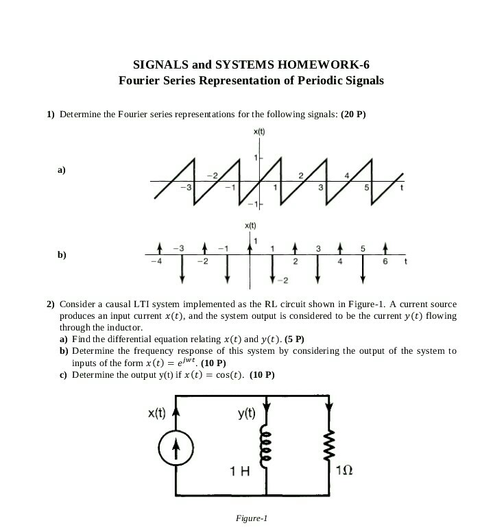 Solved SIGNALS and SYSTEMS HOMEWORK-6 Fourier Series | Chegg.com