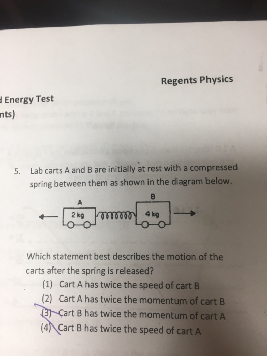 Solved Regents Physics Energy Test nts Lab carts A and B are | Chegg.com