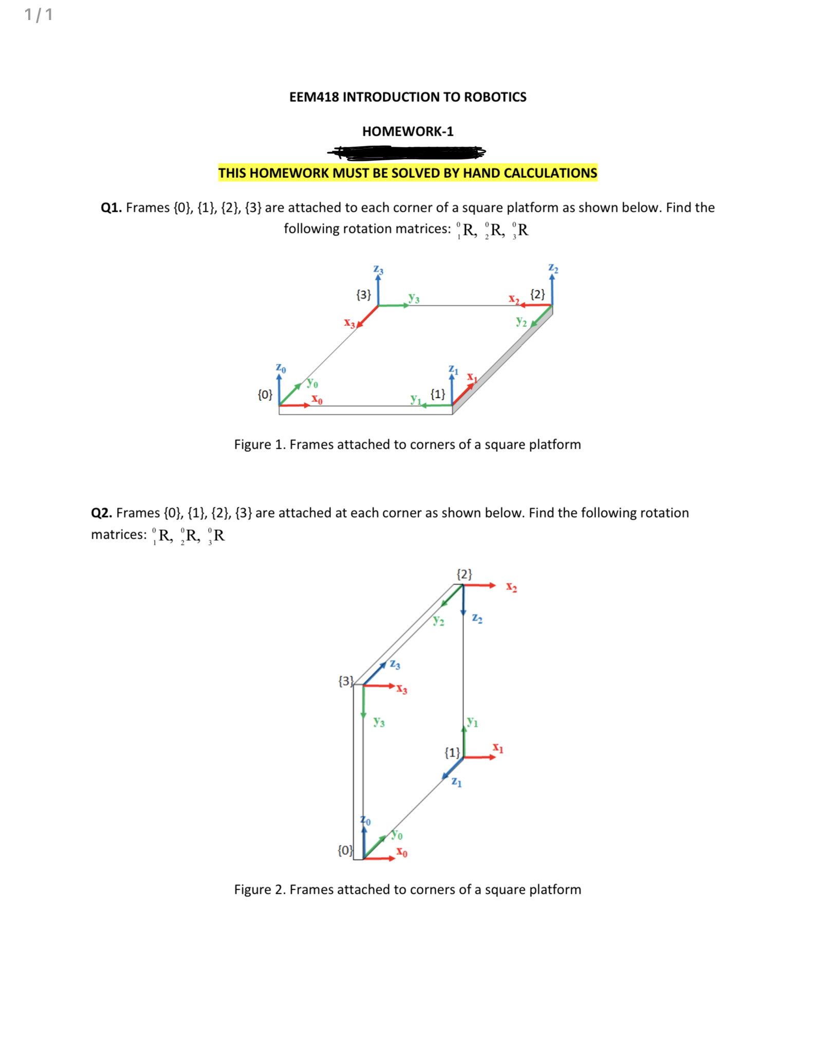 Solved Q1. Frames {0},{1},{2},{3} are attached to each | Chegg.com