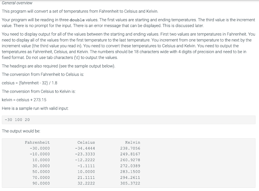 Solved General overview This program will convert a set of | Chegg.com