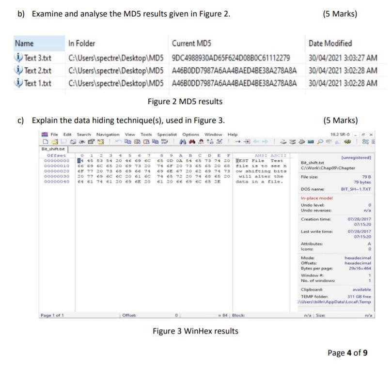 b) Examine and analyse the MD5 results given in | Chegg.com