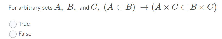 Solved For arbitrary sets A, B, and C, (ACB) + (A x C CBx C) | Chegg.com