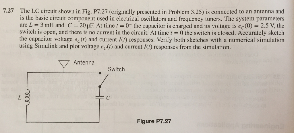 Solved 7.27 The LC circuit shown in Fig. P7.27 (originally | Chegg.com