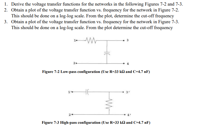 Solved 1. Derive the voltage transfer functions for the | Chegg.com