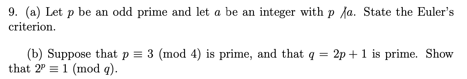 Solved 9. (a) Let p be an odd prime and let a be an integer | Chegg.com