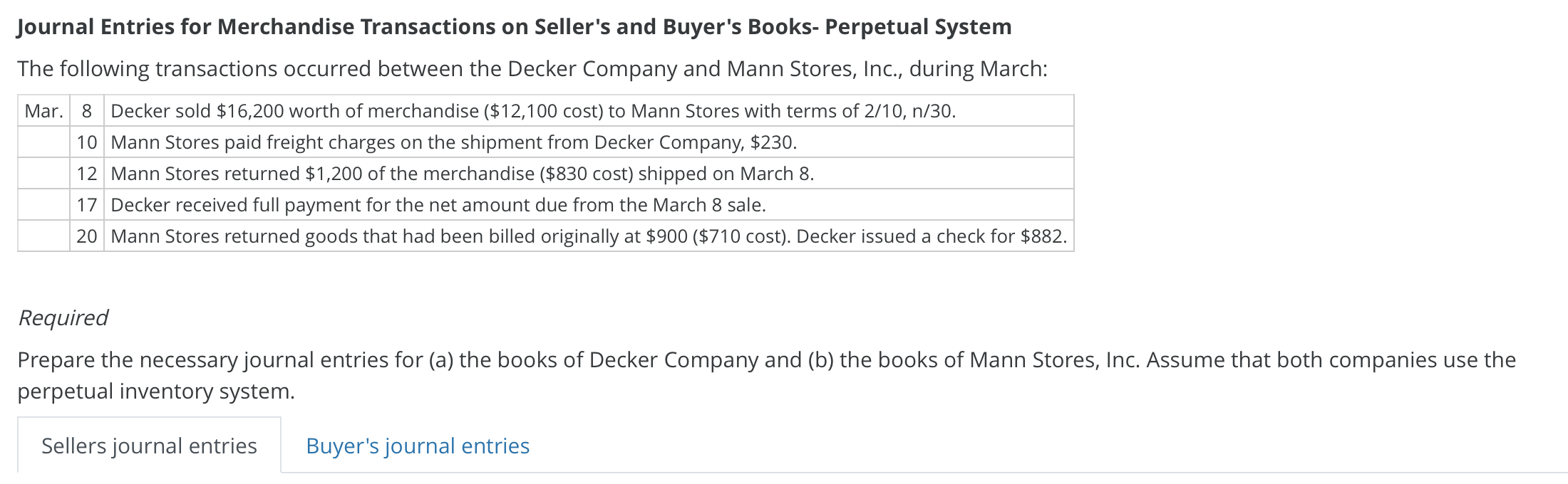 Solved Journal Entries for Merchandise Transactions on | Chegg.com