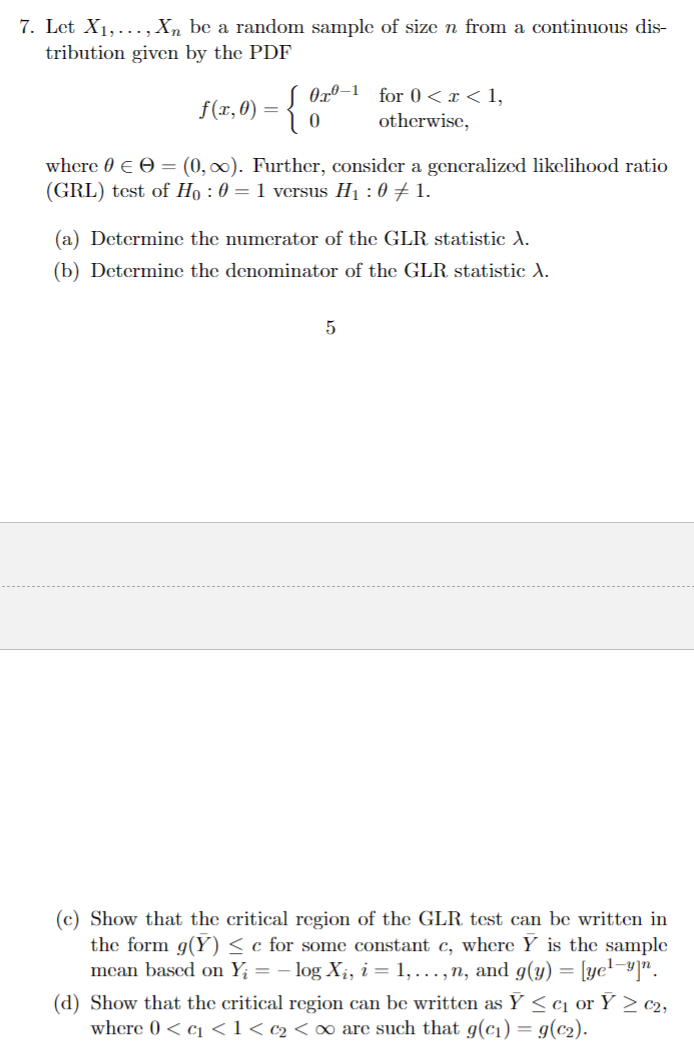 Solved 7. Let X1,…,Xn be a random sample of size n from a | Chegg.com