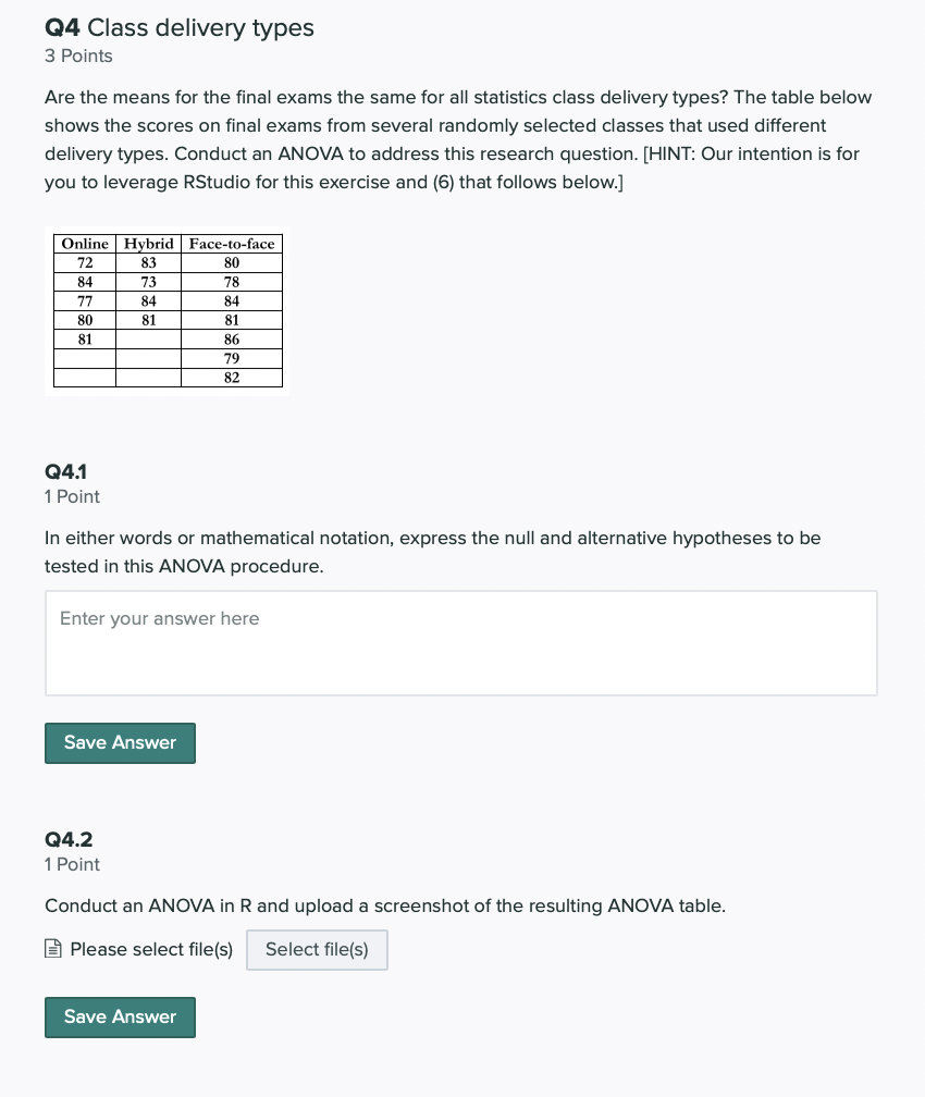 Solved Q4 Class delivery types 3 Points Are the means for | Chegg.com