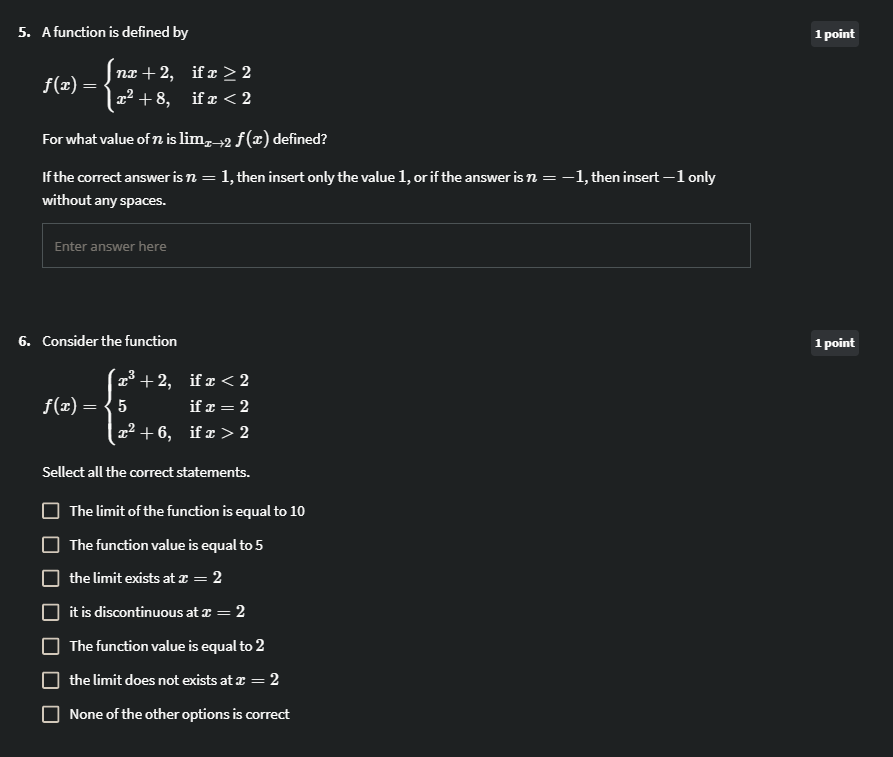 Solved 5. A function is defined by f(x)={nx+2,x2+8, if x≥2 | Chegg.com