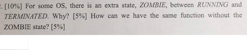Solved ·[10%] For some OS, there is an extra state, ZOMBIE, | Chegg.com