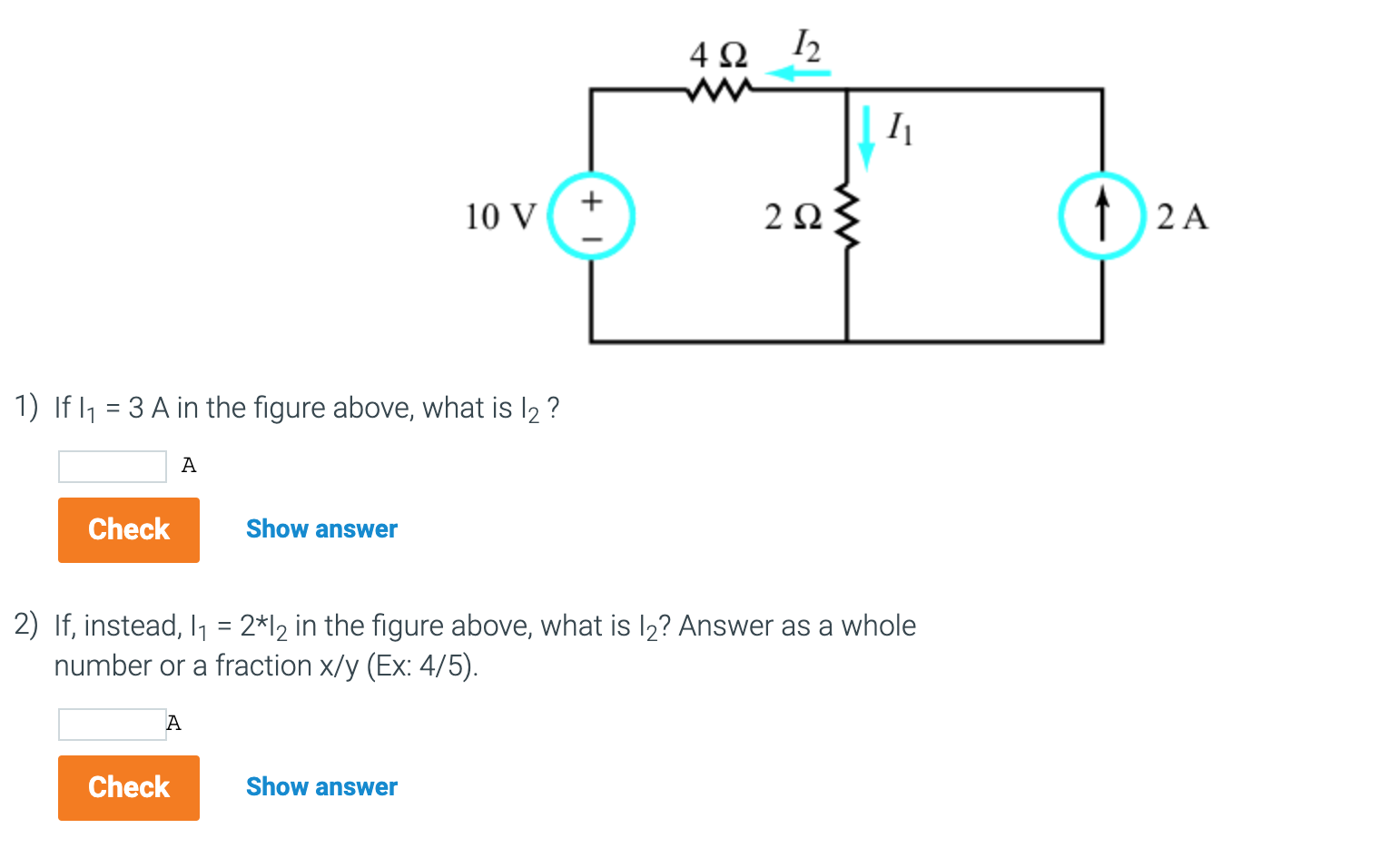 Solved 422 12 11 + 10 V 222 12. 2A 1) If 11 = 3 A in the | Chegg.com