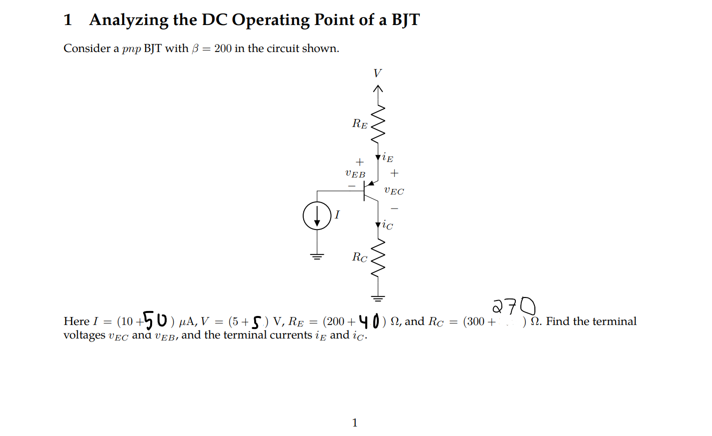 Solved 1 Analyzing the DC Operating Point of a BJT Consider | Chegg.com