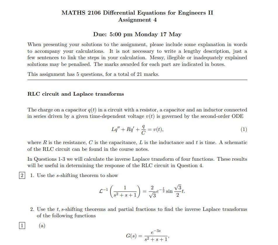 Solved MATHS 2106 Differential Equations for Engineers II | Chegg.com