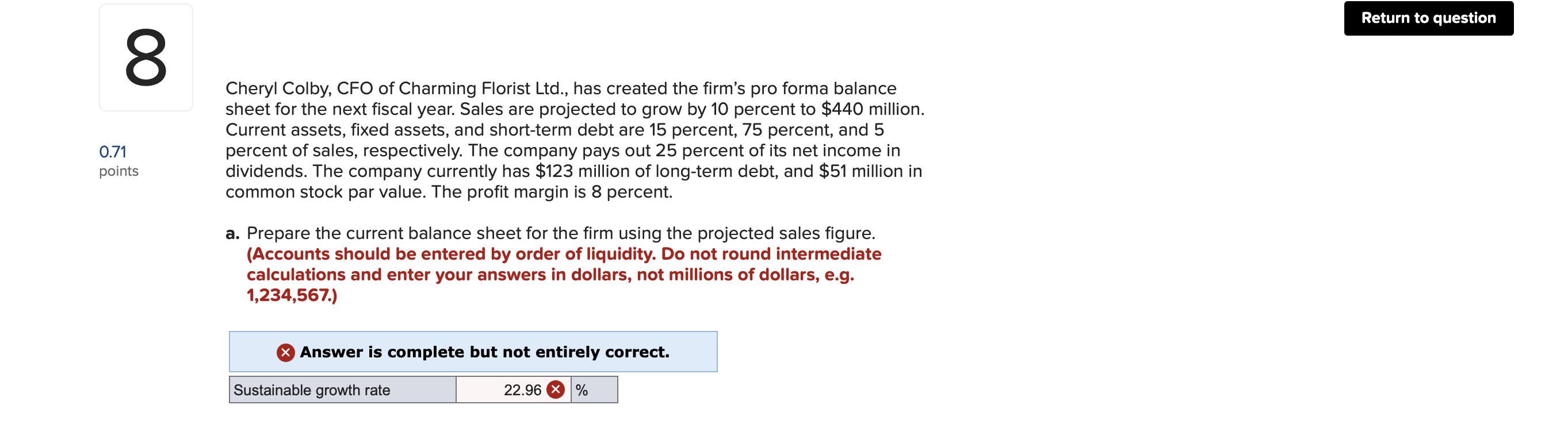 Solved Return to question 8 Cheryl Colby, CFO of Charming | Chegg.com