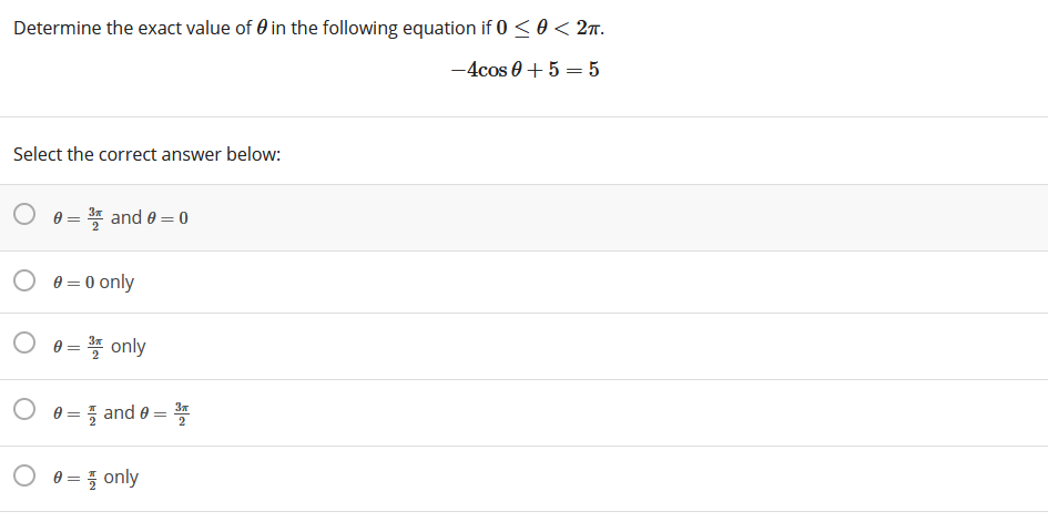 Solved Determine the exact value of 0 in the following | Chegg.com