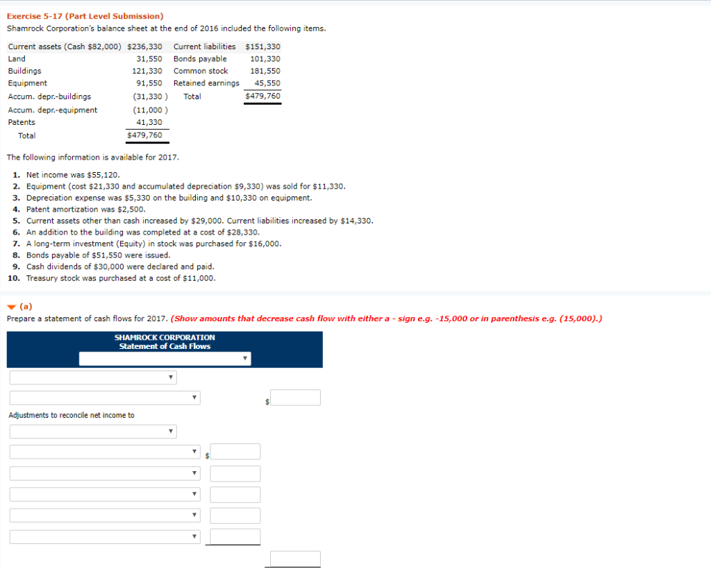 Solved Exercise 5-17 (Part Level Submission) Shamrock | Chegg.com