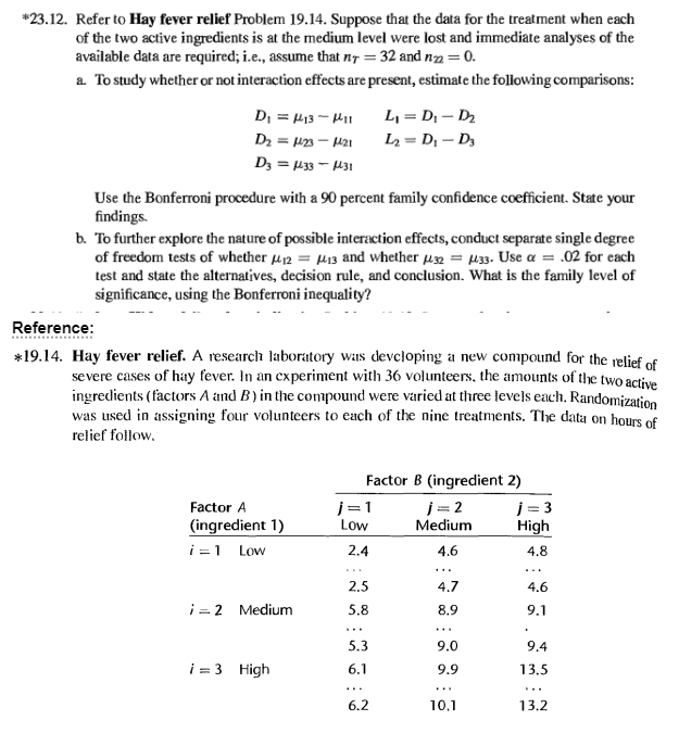 Solved *23.12. ﻿Refer to Hay fever relief Problem 19.14. | Chegg.com