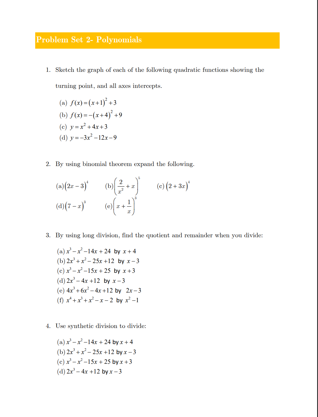 Solved Sketch the graph of each of the following quadratic | Chegg.com