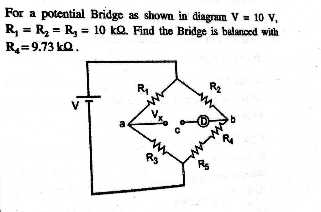 Solved For a potential Bridge as shown in diagram V=10 V, | Chegg.com