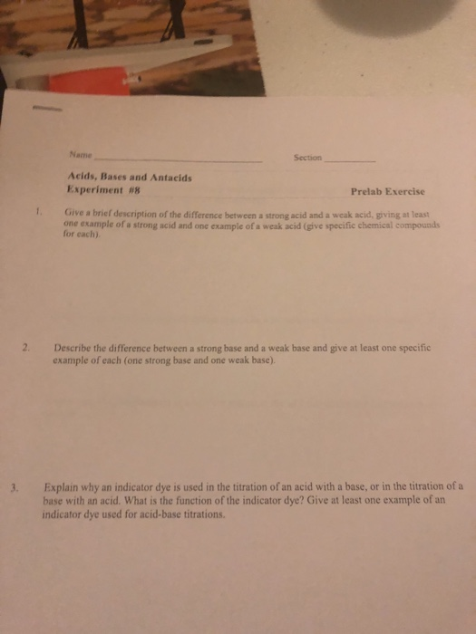 Solved Name Acids, Bases and Antacids Experiment #8 Section | Chegg.com