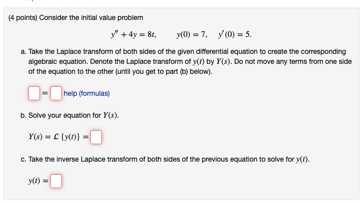 Solved (4 points) Consider the initial value problem y" + 4y | Chegg.com