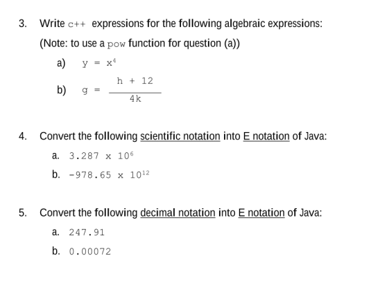 Solved 3 Write C Expressions For The Following Algebraic 