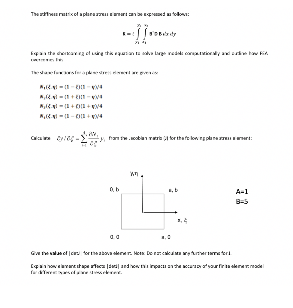 The stiffness matrix of a plane stress element can be | Chegg.com