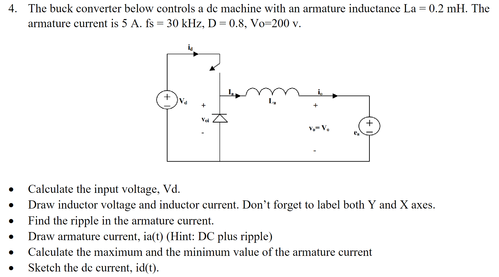 Solved Calculate the input voltage, Vd.Draw inductor voltage | Chegg.com