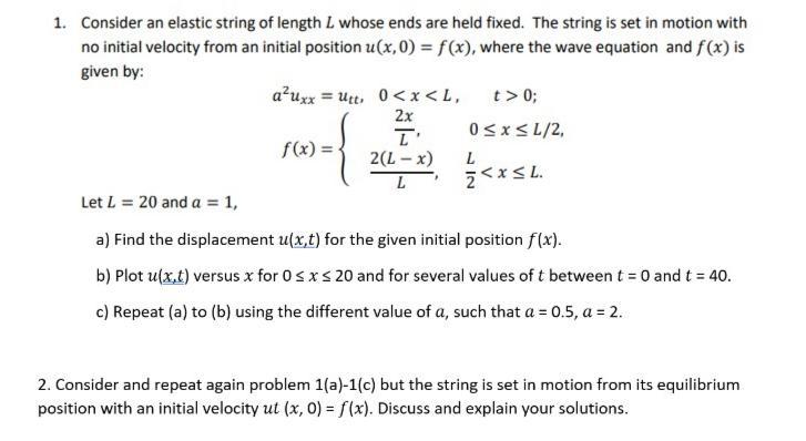 Solved 1. Consider an elastic string of length L whose ends | Chegg.com