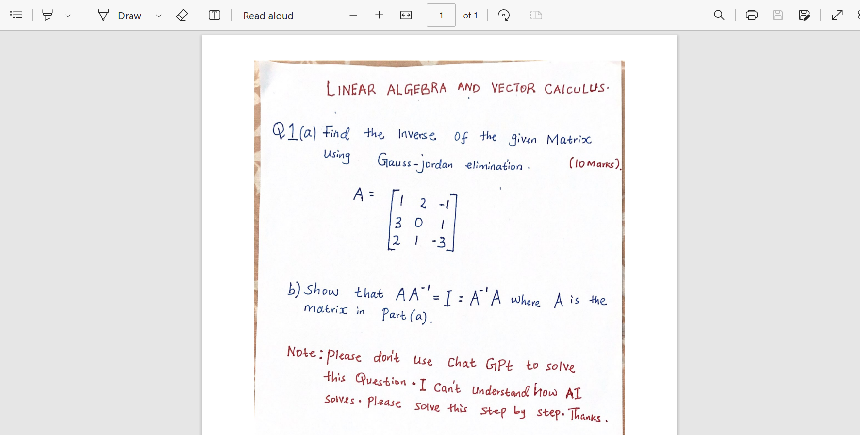 Solved LinEAR aLGEbra and vector CAICULUS. Q1(a) Find the | Chegg.com